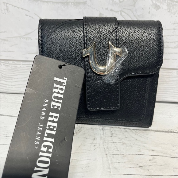 True Religion | Bags | True Religion Black Wallet Wgold Emblem | Poshmark
